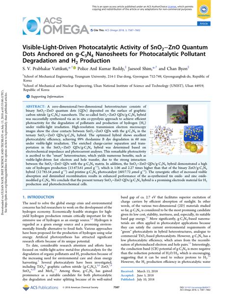 Pdf Visible Light Driven Photocatalytic Activity Of Sno 2 Zno