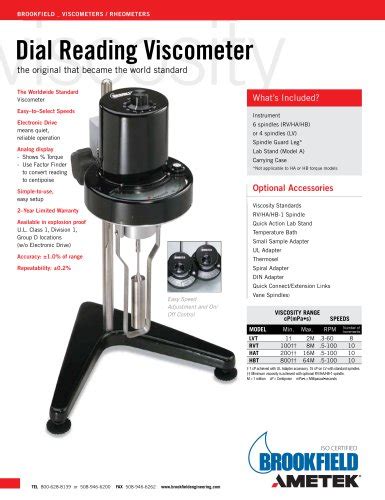 Dve™ Viscometer Ametek Brookfield Pdf Catalogs Technical