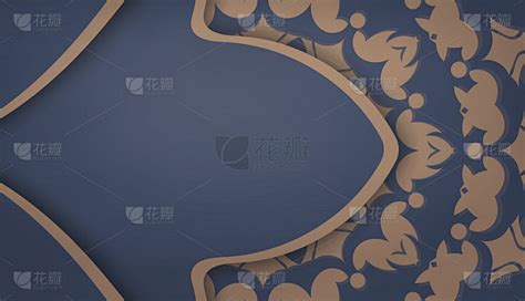 蓝色横幅模板与抽象的棕色图案和地方的文本