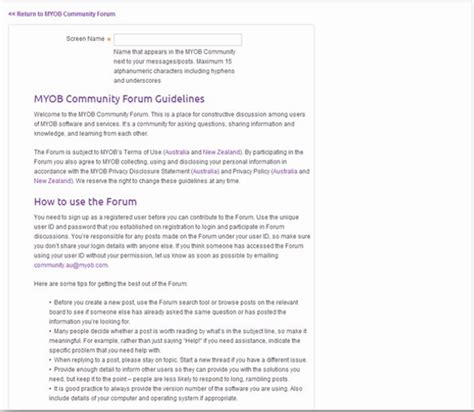 accessing the myob community forum