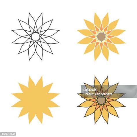 태양 꽃 아이콘 세트 민족 보호 스타일 로고 창조적 인 꽃 웹 장식 윤곽선 컬러 격리 된 요소 벡터 해바라기에 대한 스톡 벡터 아트 및 기타 이미지 Istock