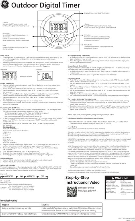 Ge Appliances Outdoor Digital Timer Owners Manual