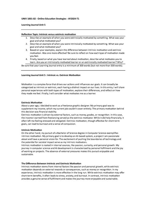 Univ 1001 02 Online Education Strategies Ay2024 T1 Learning Journal Unit 5 Describe An