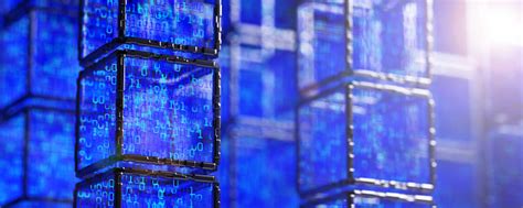 디지털 기술 배경 블록 체인 네트워크 데이터 스트림 이진 코드가 있는 큐브입니다 추상적인 기술 배경 추상적인 공간 배경입니다