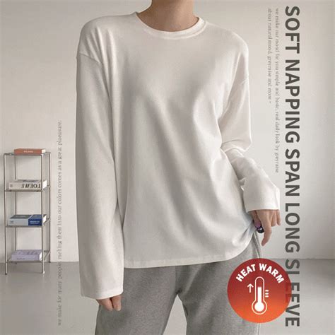 [양기모🐏 기본템] 소프트기모스판긴팔티 통통👌 레이어드 이너템 루즈핏 라운드넥 무지 드롭숄더 겨울필수템 티셔츠 T 에이블리