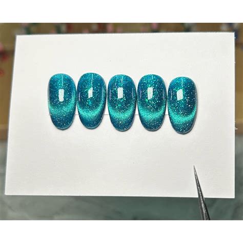 เล็บปลอมเจลแท้มือเท้าสีลูกแก้วเขียวน้ำทะเล ️แถมฟรี ️กาวน้ำ ตะไบ แผ่นแอลกอฮอล์ Shopee Thailand