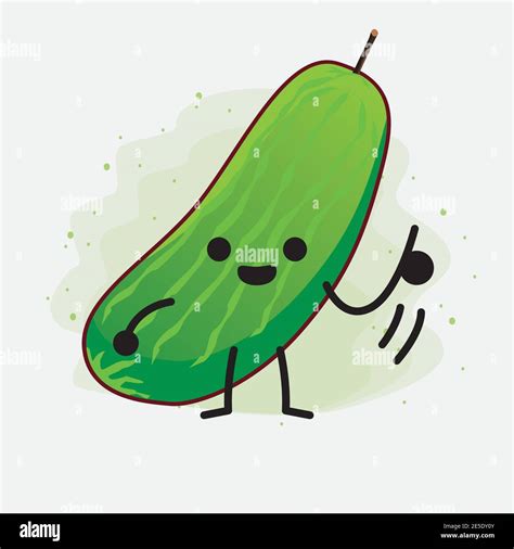 An Illustration Of Cute Cucumber Fruit Character Vector Stock Vector