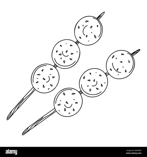 Thai Meatballs In Hand Drawn Doodle Style Asian Street Food Vector Illustration Isolated On