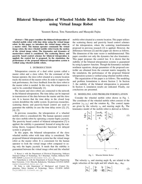 Pdf Bilateral Teleoperation Of Wheeled Mobile Robot With Time Delay Using Virtual Image Robot