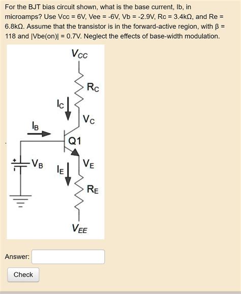 SOLVED For the BJT bias circuit shown what is the base current Ib in kÎ Assume that the