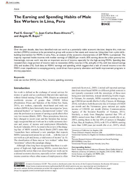 Pdf The Earning And Spending Habits Of Male Sex Workers In Lima Peru