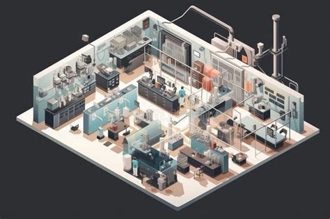 Isometric View Of A Scientific Laboratory With Equipment And Experiments In View Stock