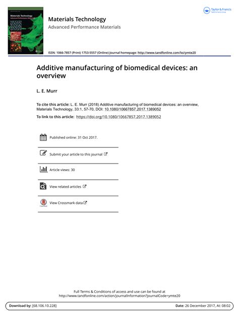 Pdf Additive Manufacturing Of Biomedical Devices An Overview