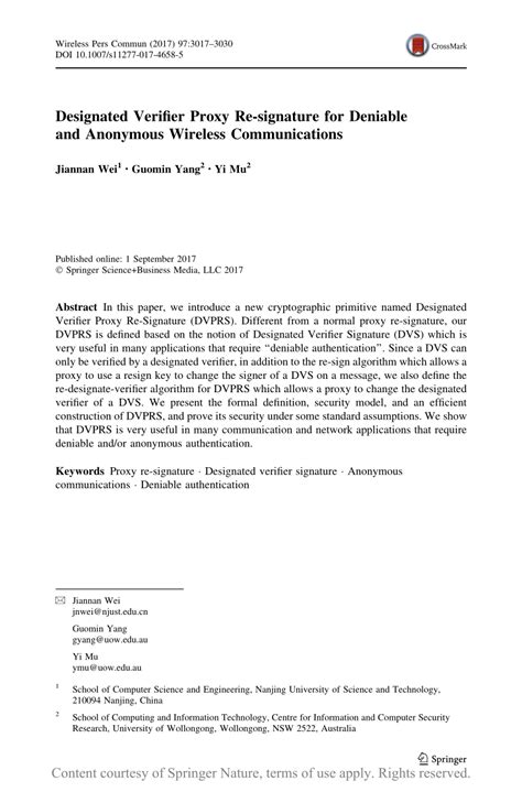 Designated Verifier Proxy Re Signature For Deniable And Anonymous Wireless Communications