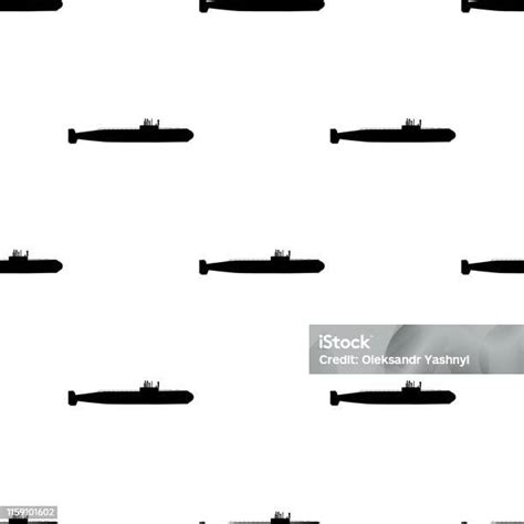 잠수함의 실루엣이 있는 매끄러운 패턴 측면 뷰 심플한 스타일의 군함 군함 전함 모델 디자인 웹 포장지 직물 벽지에 대한 벡터 그림 검은색에 대한 스톡 벡터 아트 및 기타