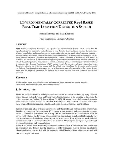 Environmentally Corrected Rssi Based Real Time Location Detection
