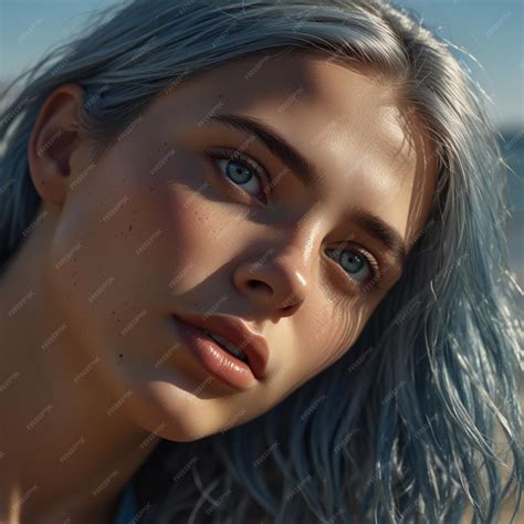 Premium Photo A Woman With Grey Hair And Blue Eyes Is Standing In