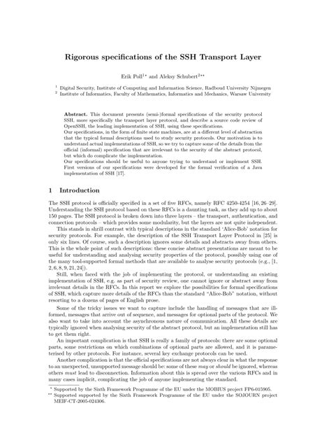 Pdf Rigorous Specifications Of The Ssh Transport Layer