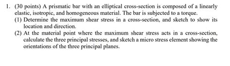 1 30 Points A Prismatic Bar With An Elliptical Cross Section Is Composed Of A Linearly