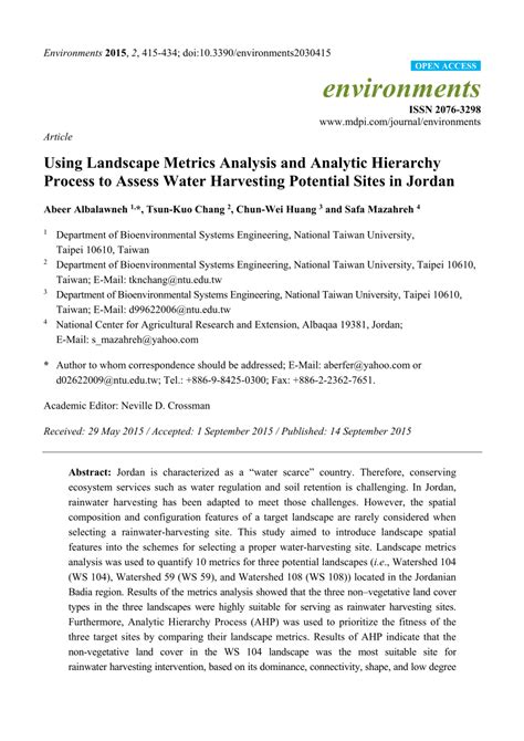 Pdf Using Landscape Metrics Analysis And Analytic Hierarchy Process To Assess Water Harvesting