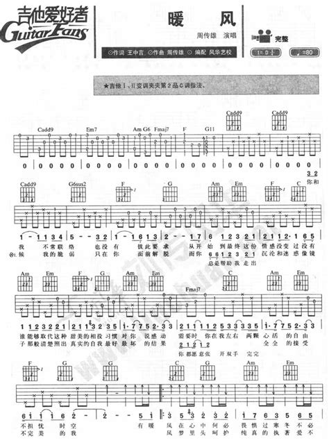 暖风吉他谱 周传雄吉他谱 吉他谱子 吉他谱 吉他曲谱 jitapuzi