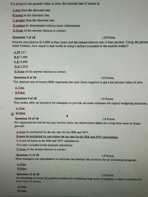 Solved If A Projects Net Present Value Is Zero The