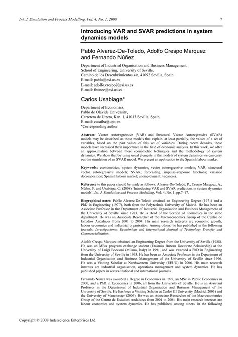 Pdf Introducing Var And Svar Predictions In System Dynamics Models