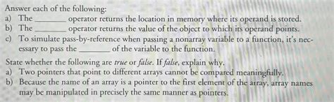 Solved Answer Each Of The Following A The Operator Returns