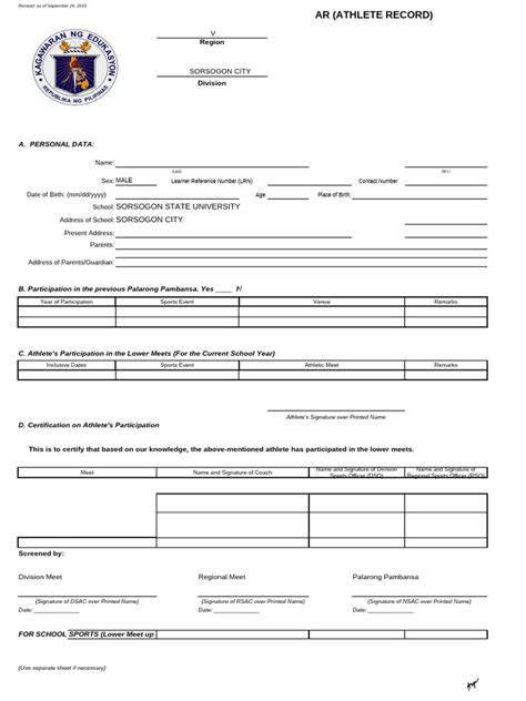 2020 Athlete Record Pdf