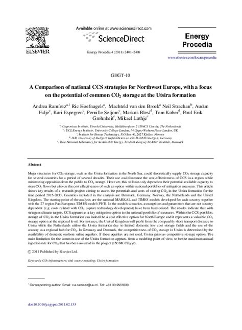 Pdf A Comparison Of National Ccs Strategies For Northwest Europe With A Focus On The