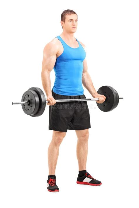 Мужской спортсмен работая с штангой Стоковое Фото изображение насчитывающей работать сила