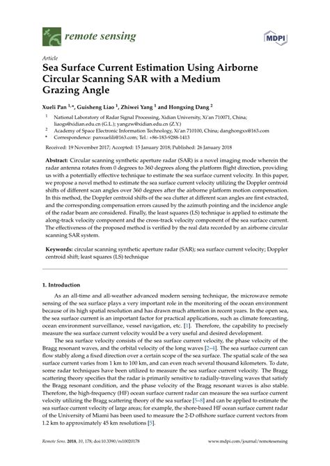 Pdf Sea Surface Current Estimation Using Airborne Circular Scanning Sar With A Medium Grazing