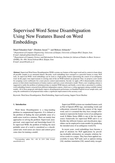 Supervised Word Sense Disambiguation Using New Features Based On Word