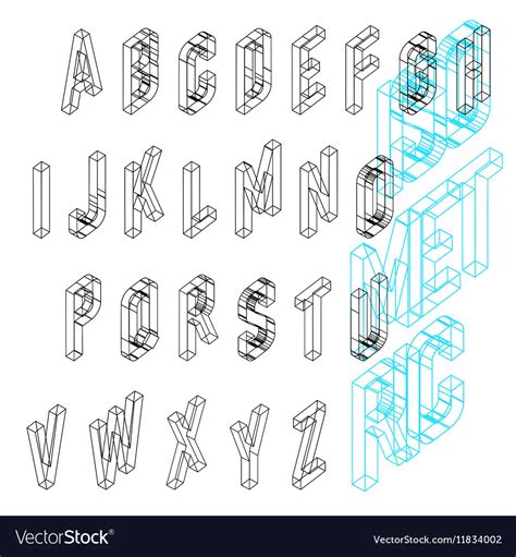 Isometric Wireframe Font Upper Case Latin Vector Image