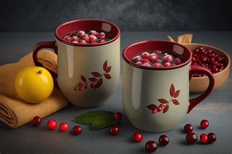 Premium Ai Image Mugs Of Hot Drink And Cranberries Seen From The Front