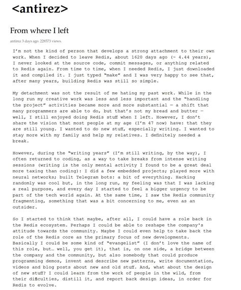 Redis Creator Salvatore Sanfilippo Antirez Is Returning To Redis As A Community Evangelist