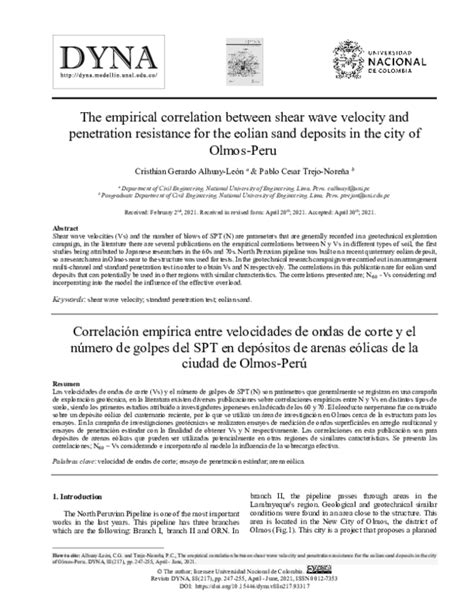 Pdf The Empirical Correlation Between Shear Wave Velocity And Penetration Resistance For The