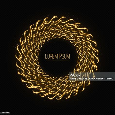 불꽃이 튀는 반짝이는 소용돌이 조명 효과 스파클 입자가 있는 고급 원형 프레임 검은색에 대한 스톡 벡터 아트 및 기타 이미지