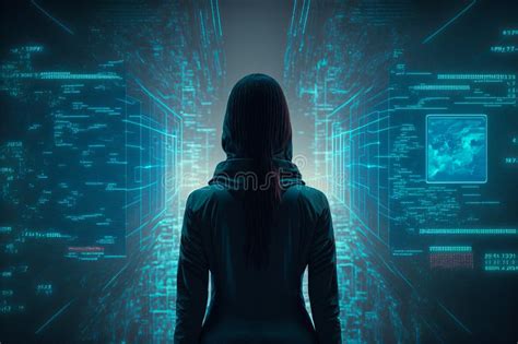 Female Hacker In Virtual World Generative Ai Stock Illustration