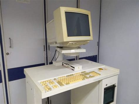 Old Antique Piece Of Computer Set With Monitor And Keyboard Side View