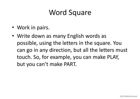 Word Square Icebreaker English ESL Powerpoints