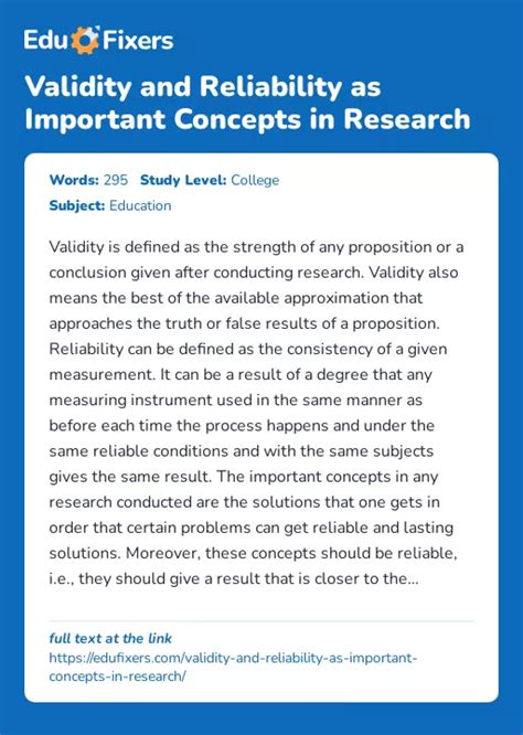 Validity And Reliability As Important Concepts In Research
