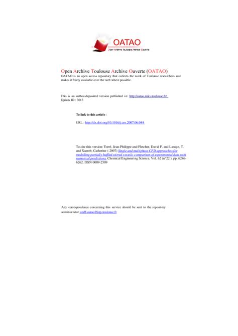 Pdf Single And Multiphase Cfd Approaches For Modelling Partially Baffled Stirred Vessels