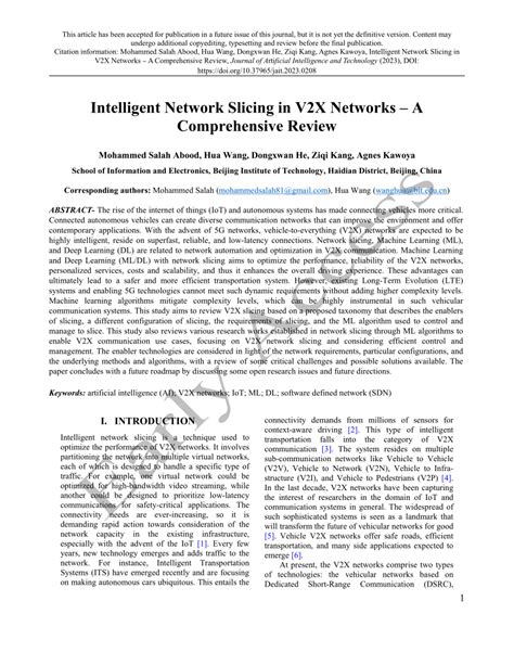 PDF Intelligent Network Slicing In V2X Networks A Comprehensive Review