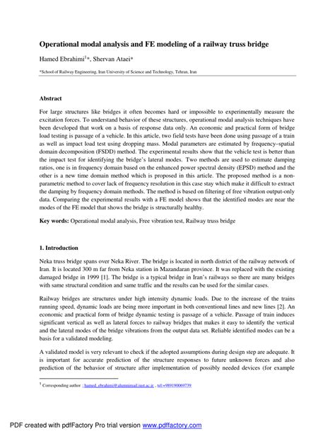 Pdf Operational Modal Analysis And Fe Modeling Of A Railway Truss Bridge