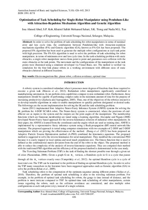 Pdf Optimization Of Task Scheduling For Single Robot Manipulator Using Pendulum Like With