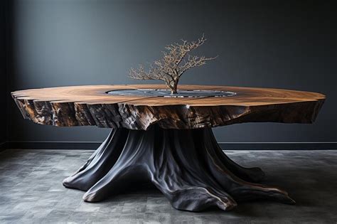 Premium Ai Image Interior With Round Live Edge Dining Table