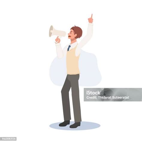 학습 및 교육 개념입니다 한국 학생 캐릭터 확성기를 들고 교복을 입은 남자 학생의 전체 길이 학생에 대한 스톡 벡터 아트 및 기타 이미지 Istock