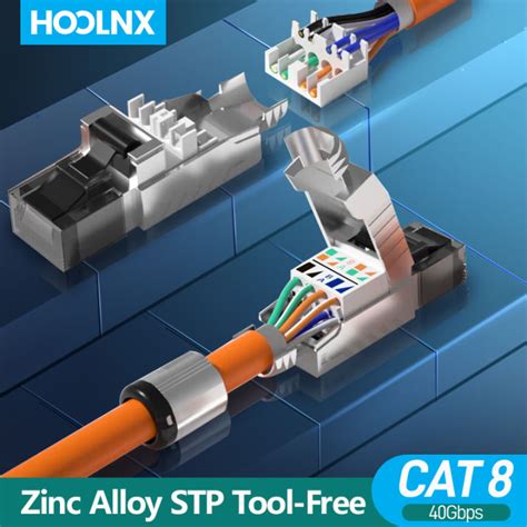Hoolnx Toolless Stp Rj45 Connector Cat8 Cat7 Cat6a Tool Free Reusable Termination Plugs