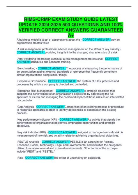 Rims Crmp Exam Study Guide Latest Update Questions And 100 Verified